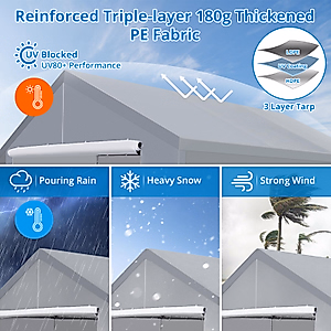 Garvee Carport, 10'x 20' Heavy Duty Carport Canopy with Semi-Auto Ventilated Windows & Roll-up Door w/Zipper, Portable Garage with Steel Frame and Waterproof UV-Treated Cover for Car, Boats, Truck