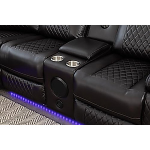 Kingway Inc Rexon Power Recliner Sectional Living Room Sofa Set with speaker,LED and USB port, Brown