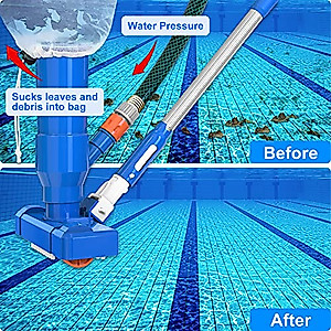 CKE Upgraded Portable 40" Pool Spa Pond Mini Jet Underwater Vacuum Cleaner w/Brush, Bag, Adjustable 3 Piece Expandable Step-Up Thicken Telescopic Pole with Universal Fit Handle-Attaches to Garden Hose