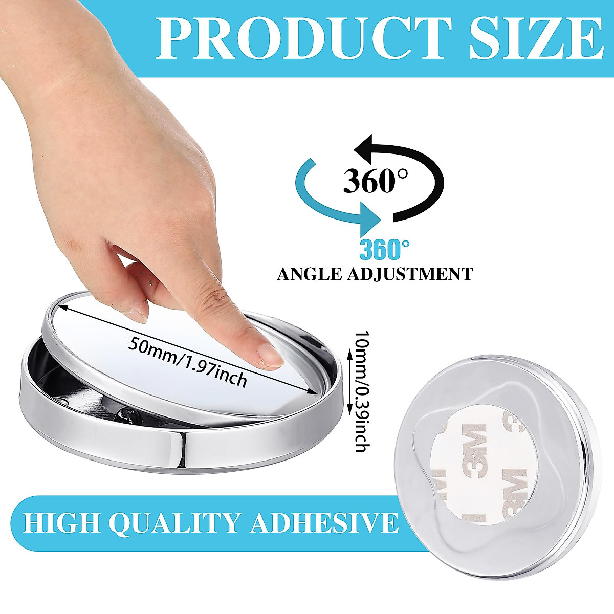 Frienda 6 Pcs 2" Blind Spot Blind Side Mirrors, Convex 360° Wide Rear View Mirrors for Car SUV and Truck(Cute Style)