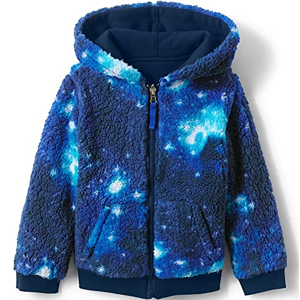 Lands' End Pattern Sherpa Lined Hoodie Blue Galaxy Space Kids Medium