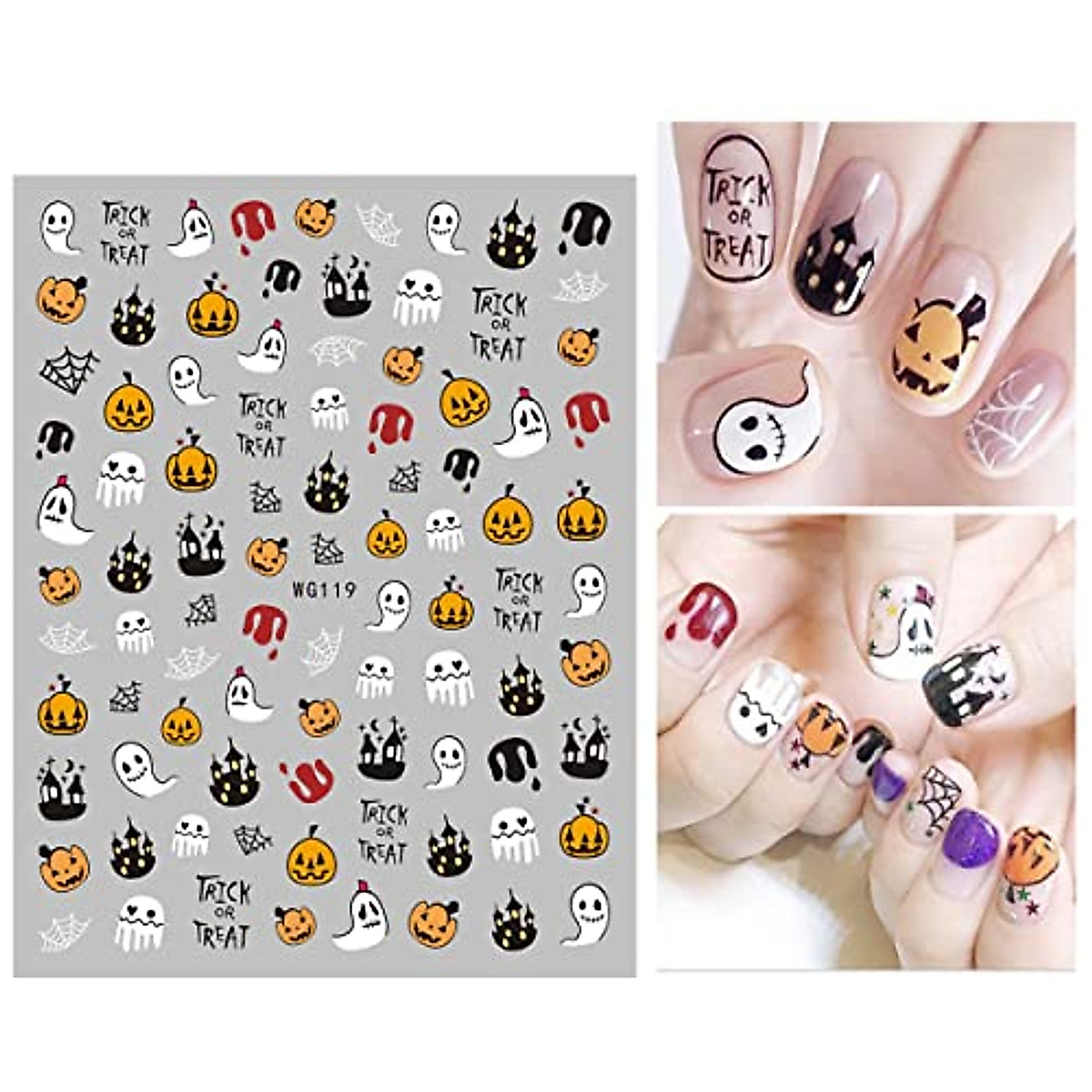 12 Sheets Halloween Nail Art Stickers Decals Self-Adhesive Pegatinas Uñas Cute Ghost Hat Castle Cat Skull Bat Nail Supplies Nail Art Design Decoration Accessories