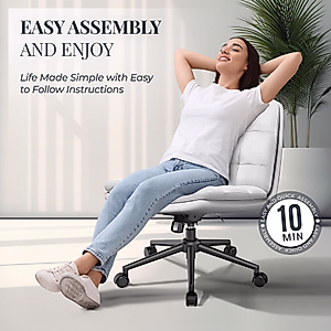 Criss Cross Desk Chair for Cross Legged Sitting, Easy to Assemble White Criss Cross Chair with Wheels - Premium Detachable Wheel and Swivel Design, Cozy Ergonomic Office Chair with Wide Comfy Seating