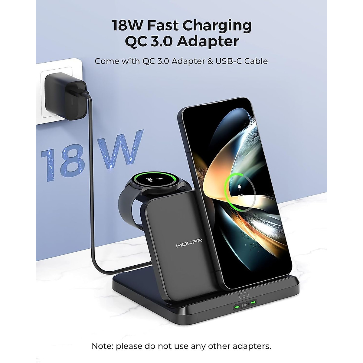 Wireless Charger for Samsung and Android 3 in 1 Foldable Samsung Charging Station for S24/S23 /S22 /S21/S20, Z Fold 5/4/3, Z Flip 5/4/3, Samsung Watch Charger 6 Classic/5/5 Pro/4/3,Galaxy Buds