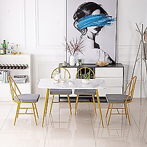 Henf Modern Dining Table, Simple Marble Gold Kitchen Table, Elegant Dinner Table with Metal Legs and Faux Marble Table Top, Modern Home Furniture for Dining Room