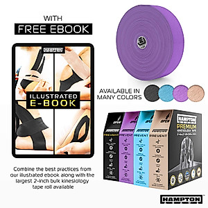 (135 Feet) Bulk Kinesiology Tape Waterproof Roll Sports Therapy Support for Knee, Muscle, Wrist, Shoulder, Back / Original Uncut Premium Therapeutic Elastic & Hypoallergenic Cotton - (Purple)