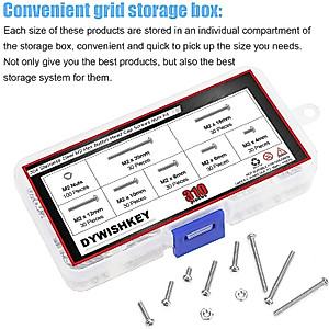 DYWISHKEY 310 Pieces M2 x 4mm/6mm/8mm/10mm/12mm/16mm/20mm, Stainless Steel 304 Hex Button Head Cap Bolts Screws Nuts Kit with Hex Wrench