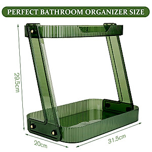 Happnear Bathroom Counter Organizer, 2 Tier Perfume Tray and Vanity Organizer for Bathroom Counter, Cosmetics Skincare Organizer Shelf, Standing Countertop Organizer for Bathroom, Kitchen, (Green)