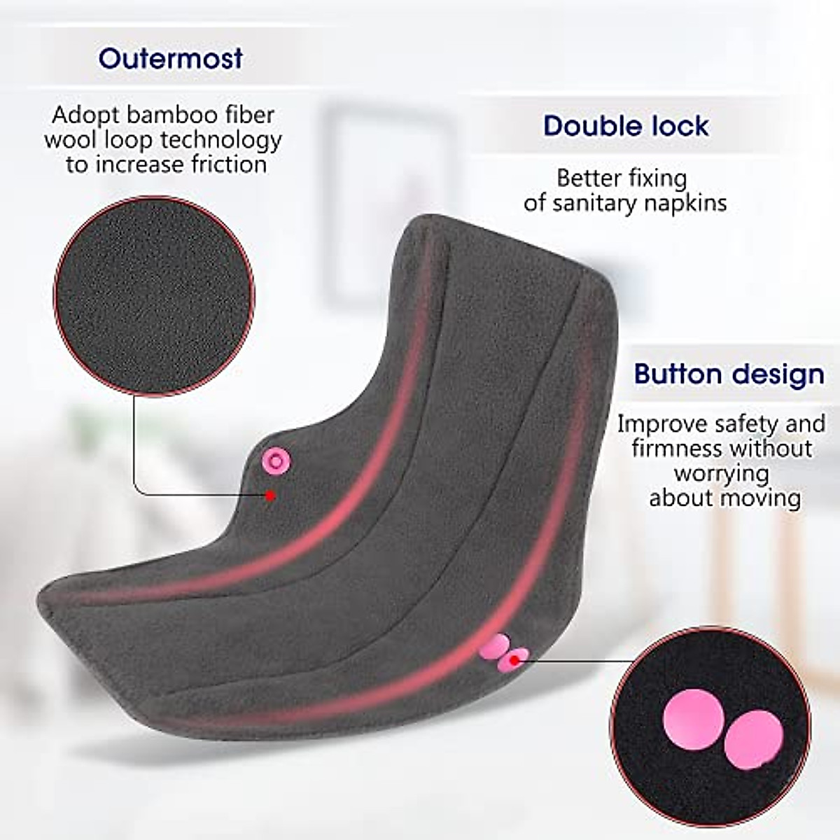 Rovtop 10 Pcs Reusable Sanitary Pads, Washable Black Cloth Menstrual Pads/Menstrual Towel/Sanitary Napkins with Bamboo Charcoal Absorbent Layer, 3 Size Replace and 1 Mini Waterproof Portable Bag