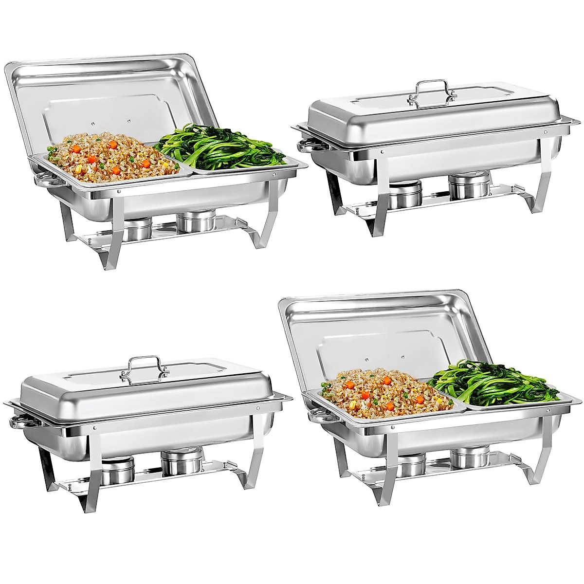 Jacgood Chafing Dish for Buffet, 4 Pack Stainless Steel Chafing Servers Food Warmer Sets with 8QT Half Size Food Pan for Kitchen Party Banquet Dining
