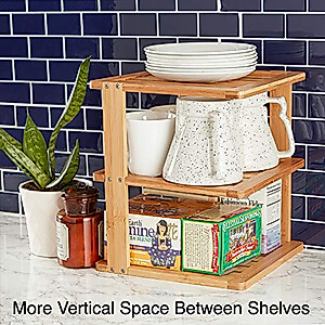 BERYLAND Bamboo Corner Shelf - 3 Tier 10 x 10 inch and 11.5 inches high. Kitchen Cabinet Organizer - Pantry Organization and Storage - Bathroom Countertop Shelves