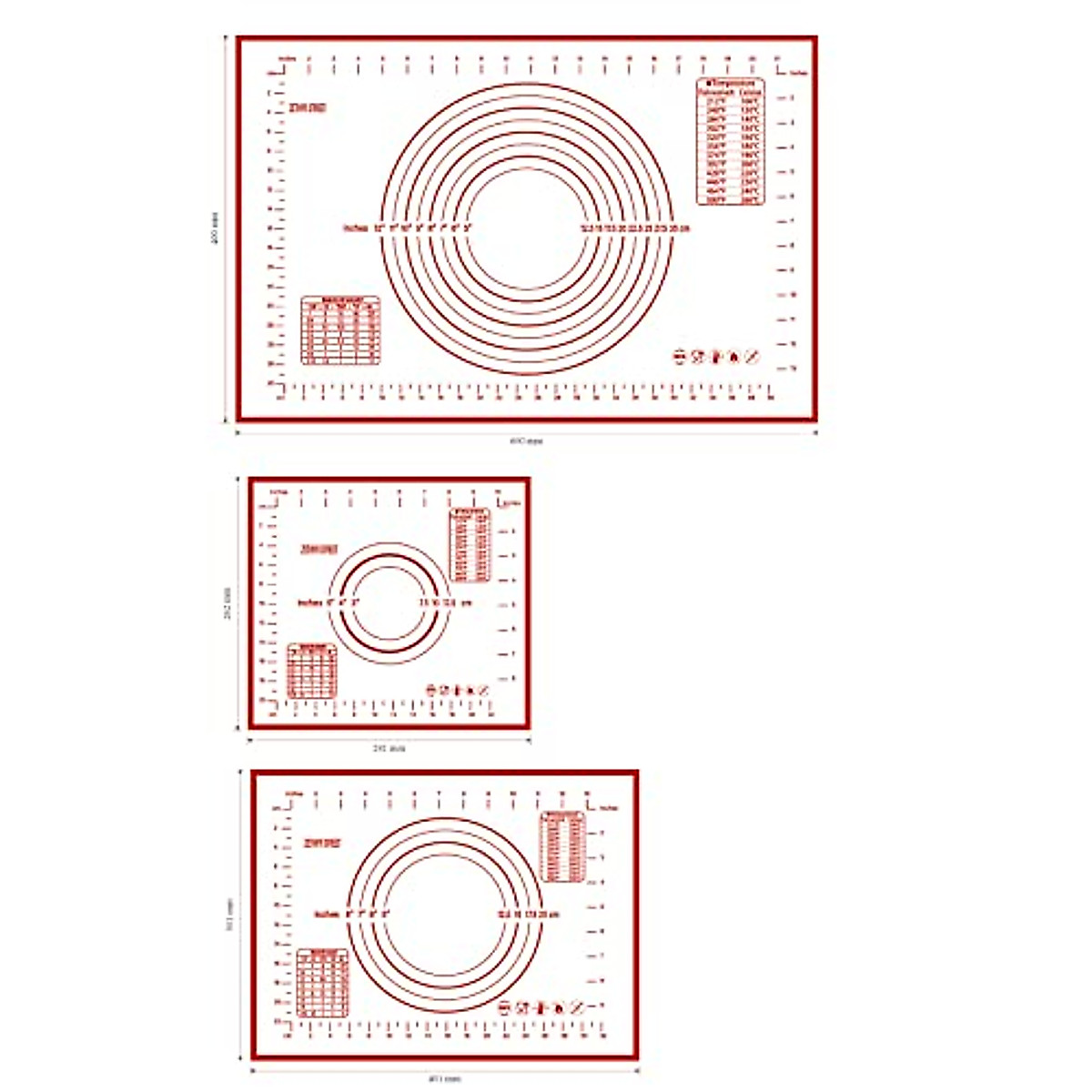 Pastry and Dough Mats - 3 Pack, Non Stick Silicone Kitchen Mat For Rolling Dough, And Fondant, With Size Guiding Circles, Dishwasher Safe
