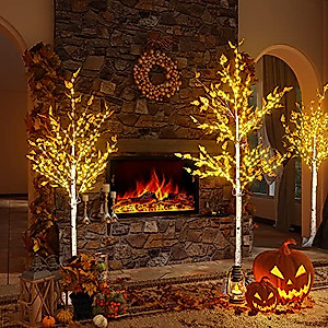 Recaceik Light Fall Maple Trees with 360 LEDs, Set of 3 Artificial Pre-Lit LED Christmas Tree Maple Leaf 4' 5' 6' for Autumn Fall Decor Halloween Thanksgiving Festival Wedding Party, White