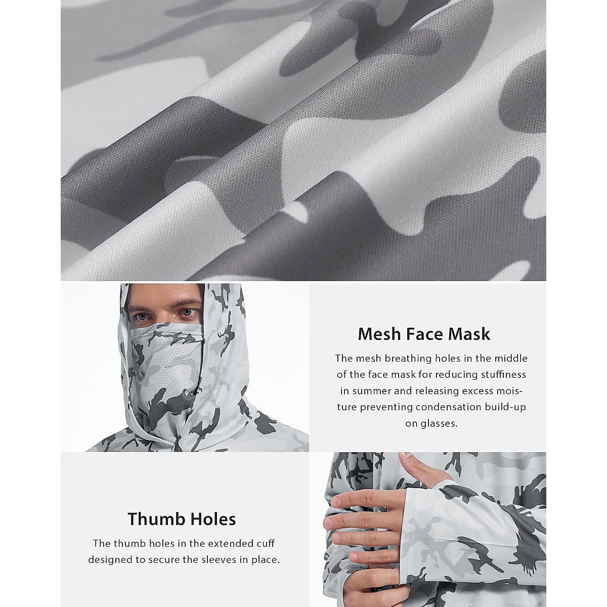 FISHEAL Men's Performance Fishing Hoodie Shirt - UPF 50+ Sun Protection Long Sleeve Thumbholes Shirts with Neck Gaiter