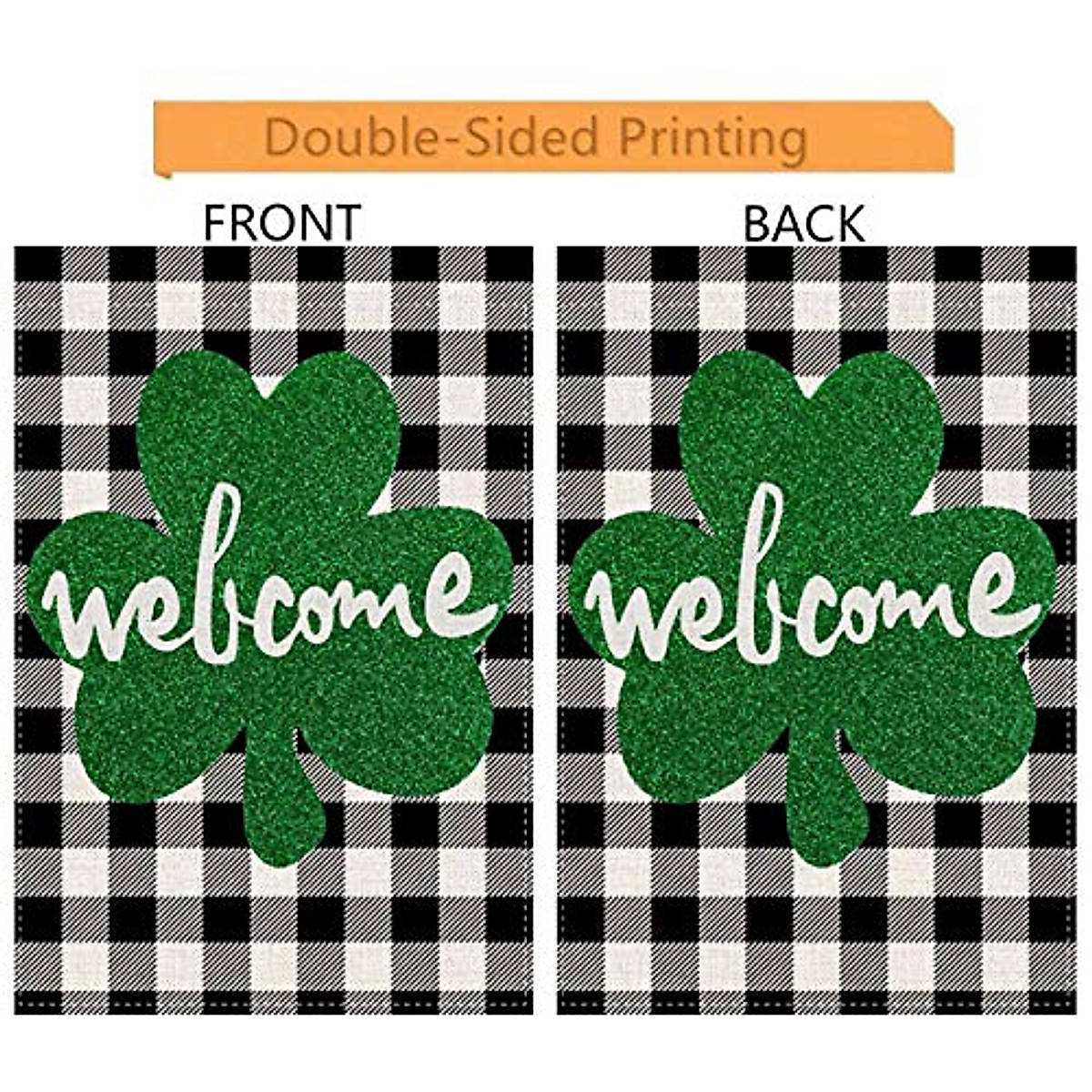AUOIKK Welcome Buffalo Plaid Shamrock Garden Flag Vertical Double Sided, St Patrick's Day Yard Sign Porch Flag Home Party Hanging Wall Flags Banner Outdoor Decoration 12.5 x 18 Inch