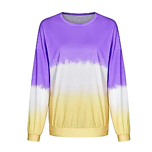 NEARTIME Women's Sweatshirt,Autumn Casual O-Neck Gradient Blouse Tie Dyeing Color Long Sleeve Tops Loose Pullover Purple