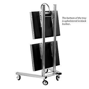 Kaleurrier Rolling Tool Trolley Cart with Double Storage Tray,Stainless Steel Utility Instrument Tray Stand with Wheels for Beauty Hair Salon Tattoo Spa Clinic Medical Studio Home (Color:Silver)