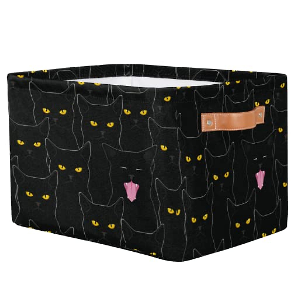 Storage Basket Bin, Black Cat Animal Pattern Large Collapsible Storage Cube Box with Handle Durable Waterproof Closet Shelf Organizer for Toy Nursery Bedroom Laundry Basket, 1 Pcs