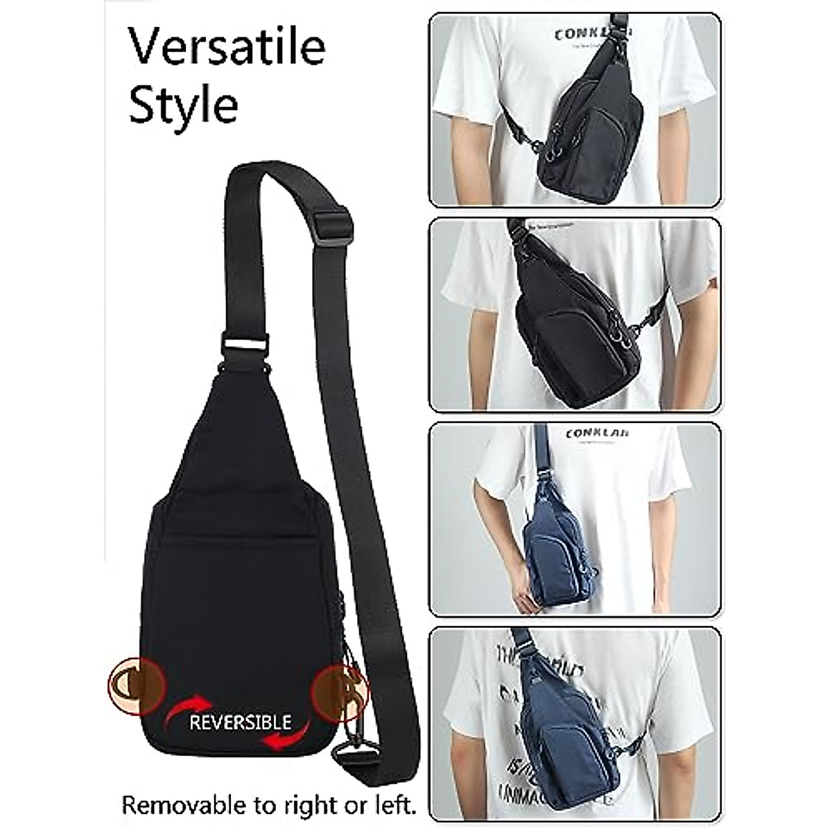 Niumike Small Sling Bag with Adjustable Straps Crossbody Chest Bags Lightweight Water-resistant Daily Backpack for Women Men Casual Outdoor Traveling Hiking, Black