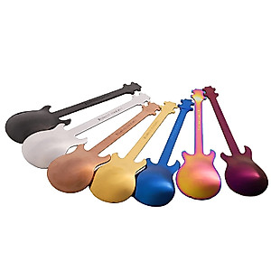 DEAYOU 14 Pieces Guitar Coffee Spoons, 18/10 Stainless Steel Small Spoon, 4.7 Inch Creative Demitasse Espresso Spoons for Dessert, Ice Cream, Tea, Stirring, Mixing, (Multi-Color)