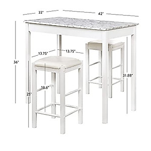 Linon White 3 Piece Faux Marble Tavern Set