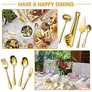 21 Pcs Christmas Gold Stainless Steel Serving Utensils Flatware Set, Serving Spoons Slotted Serving Spoons Gold Tongs Serving Forks for Kitchen Buffet Catering Banquet Party Supply, Dishwasher Safe