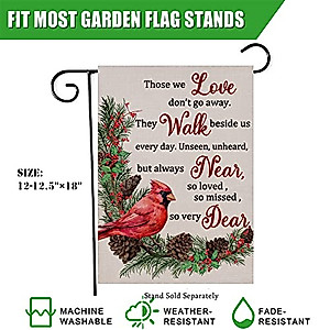 Furiaz Those We Love Don't Go Away Cardinal Red Bird Small Decorative Winter Garden Flag, Quote Yard Pincone Tree Branches Home Outside Decoration, Christmas Farmhouse Outdoor Decor 12x18