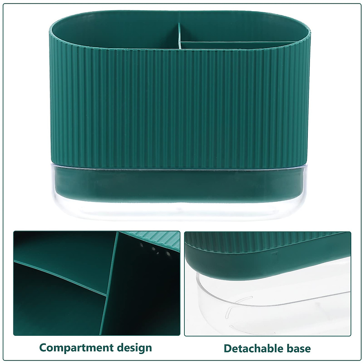 TOPBATHY Kitchen Utensil Draining Chopstick Cage Silverware Drainer Basket 3 Divided Cutlery Drying Utensil Crock Sink Countertop Flatware Organizer for Spoons Forks Green