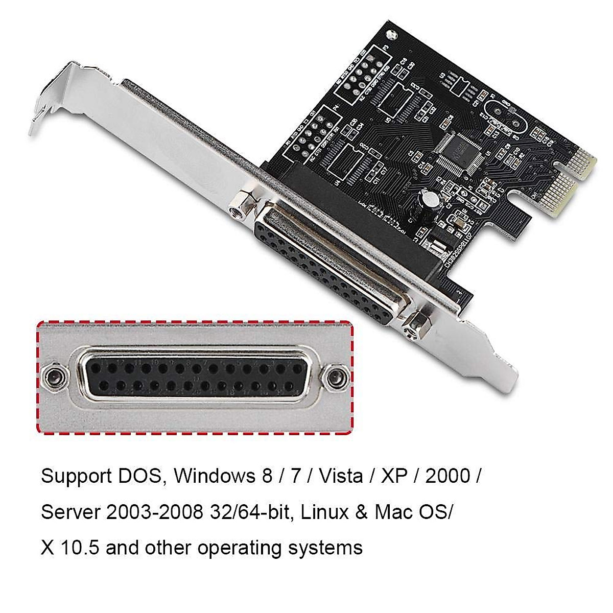 PCIE to DB25 LPT Parallel Port Expansion Card with Low Bracket, PCI Parallel Port Converter Adapter Controller for Printers, Programmers, Scanners, Support DOS, 8/7 /