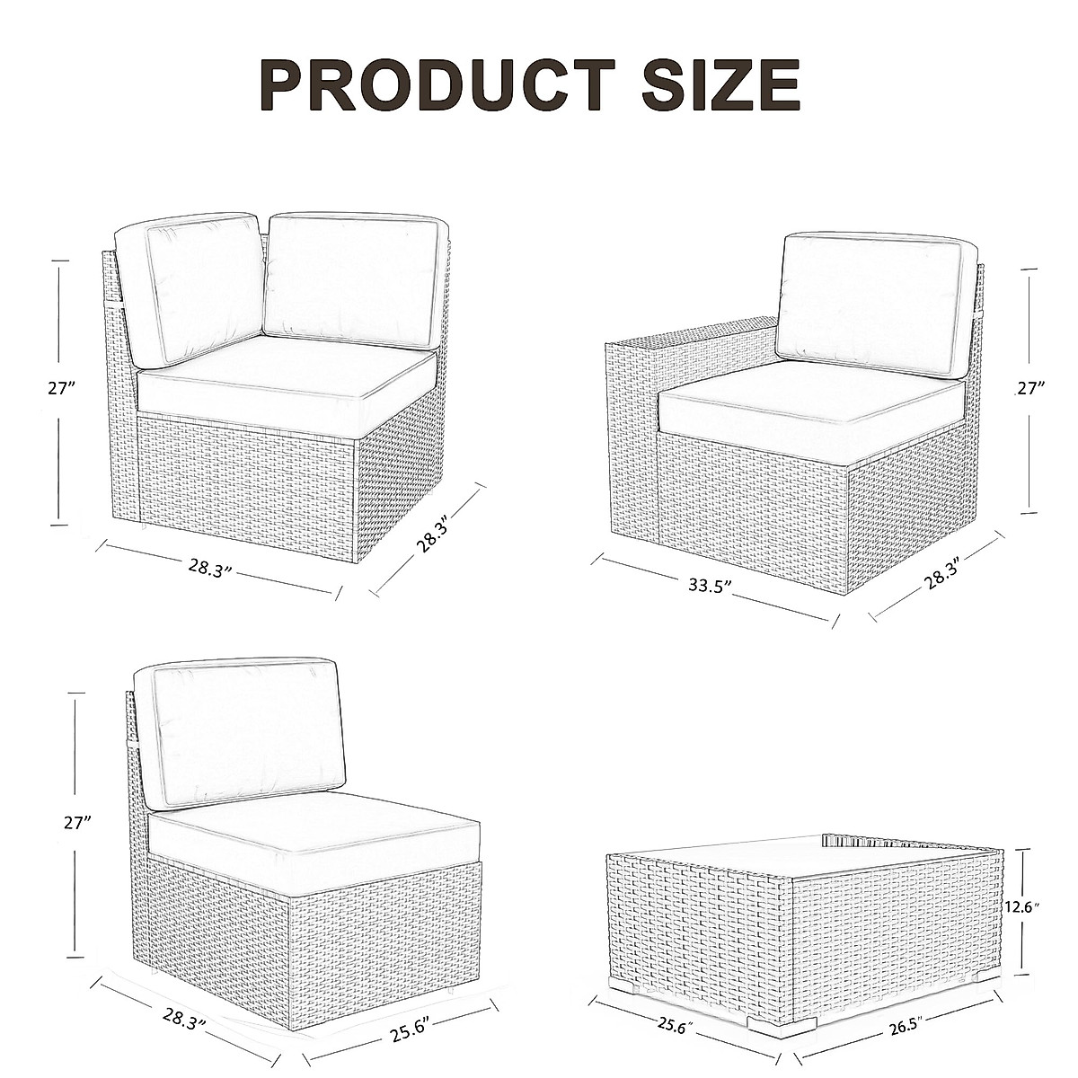 LayinSun Outdoor Patio Furniture Set 6 Pieces Sectional Conversation Sofa Set Brown Rattan Sofa Set with Coffee Table