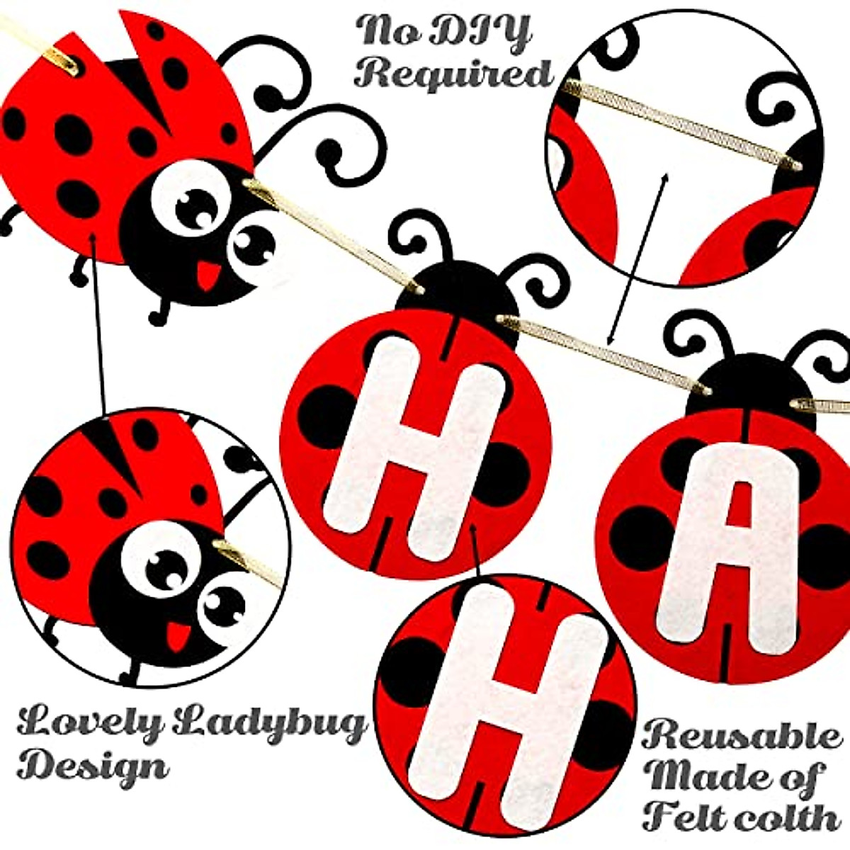 Ladybug Birthday Party Banner Little Ladybug Party Decoration Felt Ladybug Happy Birthday Banner for Ladybug Theme Baby Shower Supplies