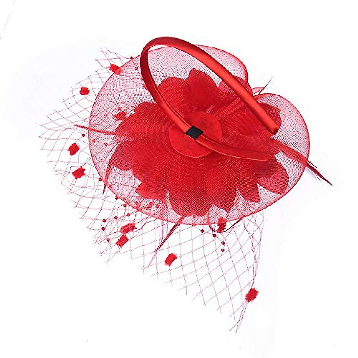 Derby Netting Mesh Headband,BOLUBILUY Feather Big Flowers Hair Band Tea Party Girls Women Wedding Bridal Fascinator Hat
