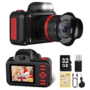 GREENKINDER Upgrade Kids Camera Christmas Birthday Gifts for Boys Girls Age 3-12, Children Digital Video Cameras with Flash, 2 Inch Screen Selfie Camcorder HD 1080P Video 32GB Black