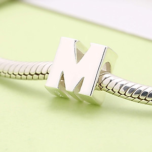ABUN 925 Sterling Silver Letter Initial A-Z Alphabet Charm Bead for Charms Bracelet,Necklace (M)