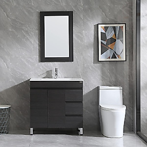 wonline 32" Bathroom Vanity and Sink Combo Cabinet Undermount Ceramic Vessel Sink Chorme Faucet Drain with Mirror Vanities Set