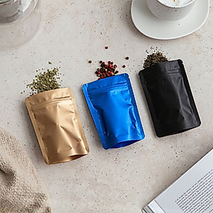 Kando Store Set of 100 Mylar Bags With Matte Finish | 3.5g Smell Proof, Food Storage Aluminum Foil Bags | Stand-up, Resealable, Vacuum Sealable, Leak-Proof Pouch