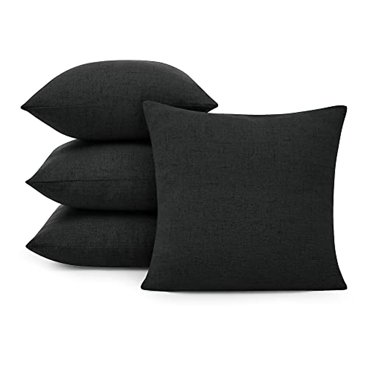 Deconovo Black Pillow Covers 18x18 Inch Set of 4, Faux Linen Throw Pillow Case, Couch Cushion Cover for Home Decor(18 x 18 Inch, Black, Set of 4, No Pillow Insert)