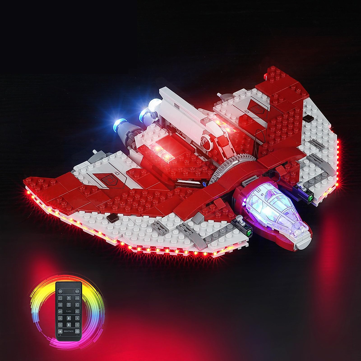 Rorliny LED Light Kit for Lego Star Wars Ahsoka Tano's T-6 Jedi Shuttle 75362 Building Set, Creative Lighting kit Compatible with Lego 75362-Remote Control Version (Lights Only, No Lego Set)