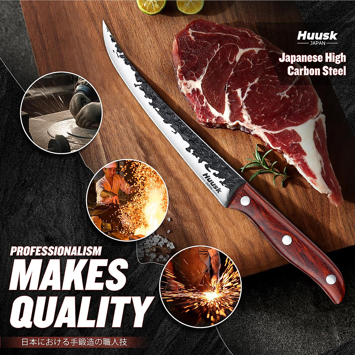 Huusk Meat Cleaver Knife Fillet Knife for Meat Cutting Vegetable Cleavers with Ergonomic Handle Chopping Knives for Kitchen Japanese Boning Knife Meat Butcher Knife for Fish Chincken Gift for Dad