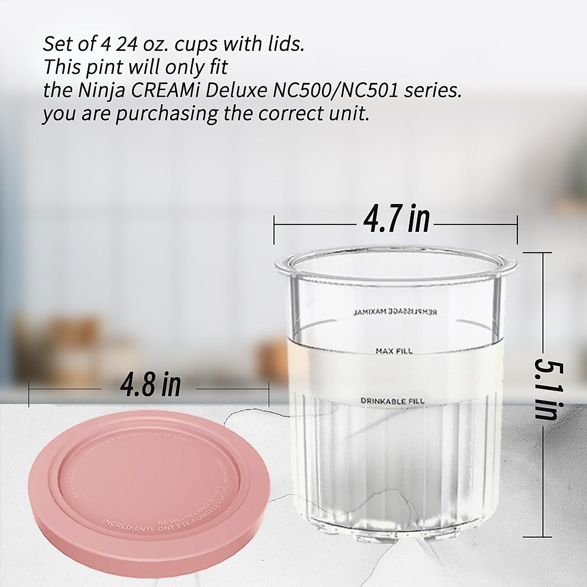 Fwioaor Premium 24 oz. Pint Containers for Ninja Creami Deluxe - 4 Pack | NC500, NC501 Series Compatible | BPA-Free, Dishwasher Safe