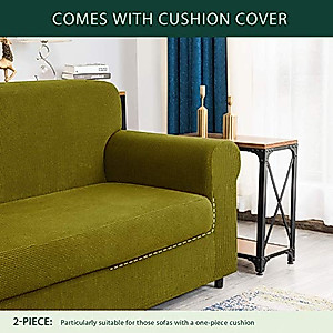CHUN YI Stretch Loveseat Sofa Slipcover 2 Piece Sofa Cover, 2 Seater Couch Slipcover Coat Soft Washable Furniture Covers with Elastic Bottom, Checks Spandex Jacquard Fabric, Medium, Yellow Green