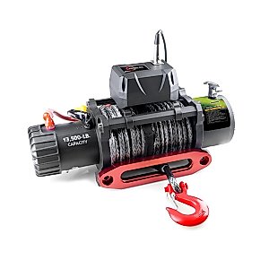 RUGCEL WINCH 13500lb Waterproof Electric Truck Winch 12V Synthetic Black Rope Jeep Winch with Hawse Fairlead,Wired Handle and 2 Wireless Remote,for Trailer and Wrangler in Car Lift