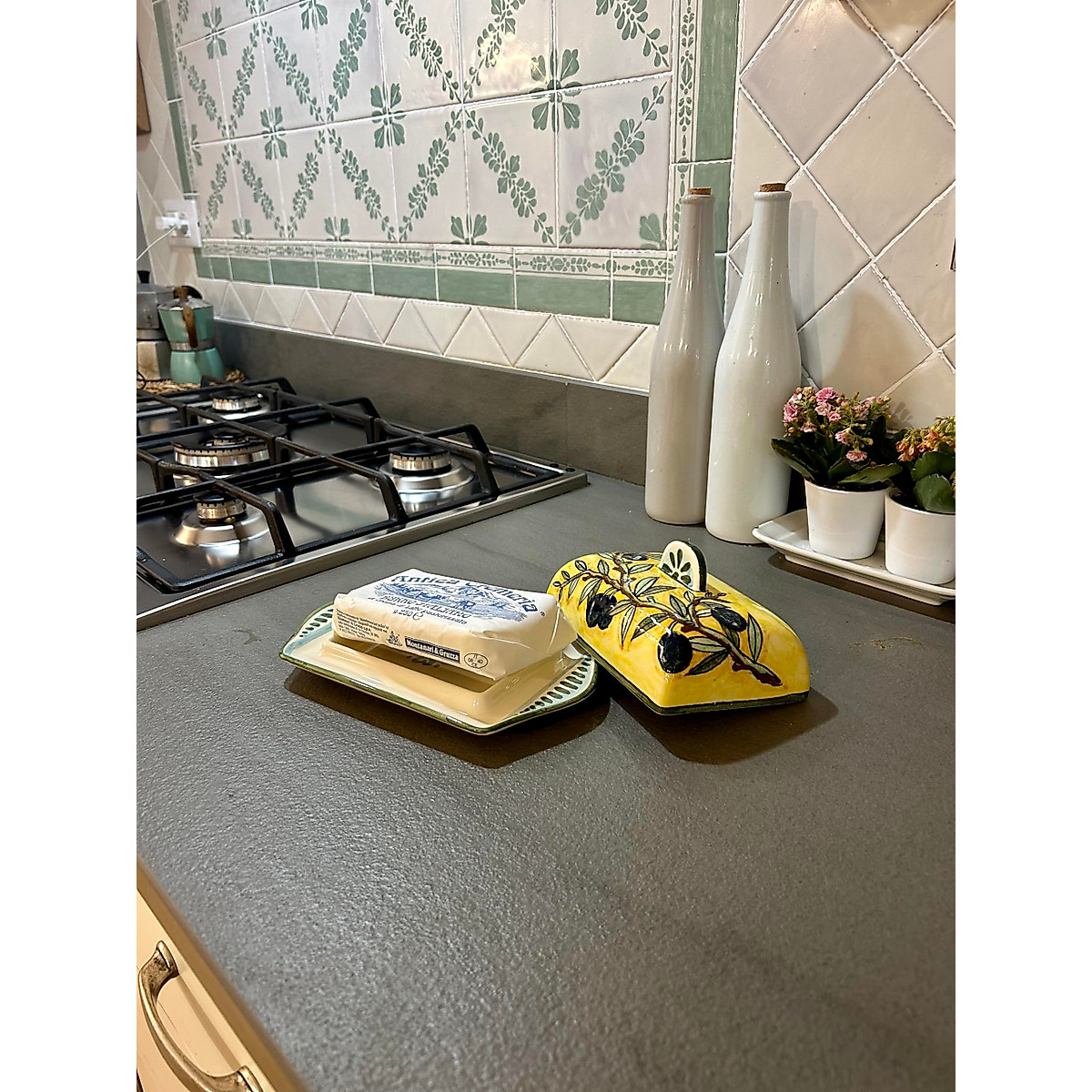 CERAMICHE D'ARTE PARRINI- Italian Ceramic Butter Dish Hand Painted Decorated Olives Made in ITALY Tuscan Art Pottery