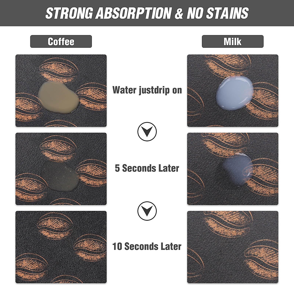 Coffee Mat Coffee Bar Mat Hide Stain Absorbent Drying Mat with Waterproof Rubber Backing Fit Under Coffee Maker Coffee Machine Coffee Pot Espresso Machine Coffee Bar Accessories-Black Marble