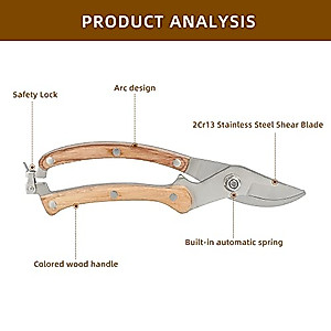 LIFVCNT Wood Handle Garden Shear Kit, Plant Pruning Scissors Garden Cutter Flower Shears Hand, Tree Trimmers Secateurs Clipping Shears for Gardening, Ergonomic Gardening Tools Gardener's Gift