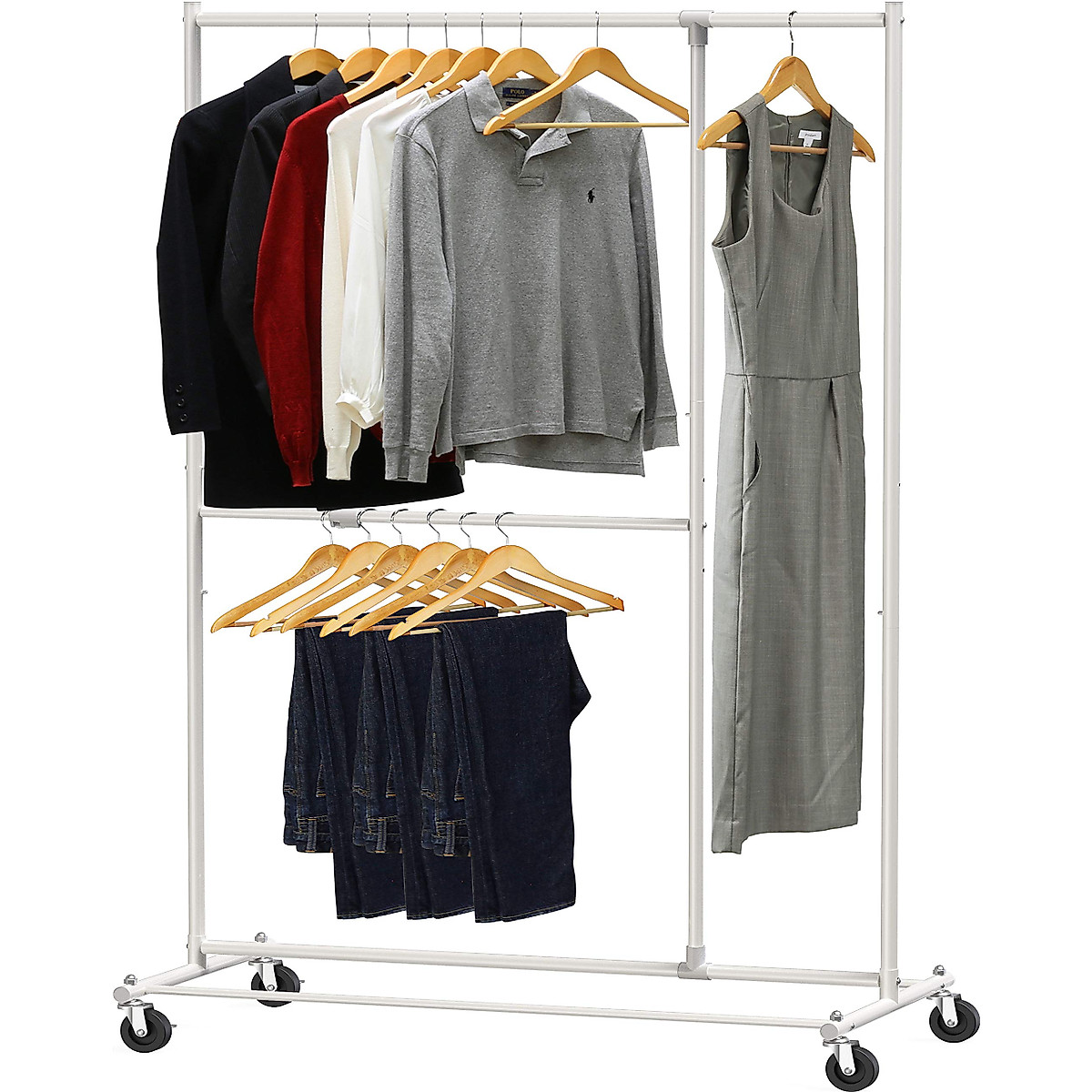 Simple Houseware Dual Bar Adjustable Garment Rack, White, 72-inch Height