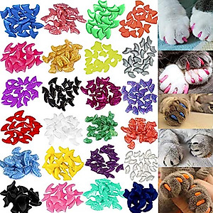 VICTHY 140pcs Cat Nail Caps, Colorful Pet Cat Soft Claws Nail Covers for Cat Claws with Glue and Applicators Medium Size