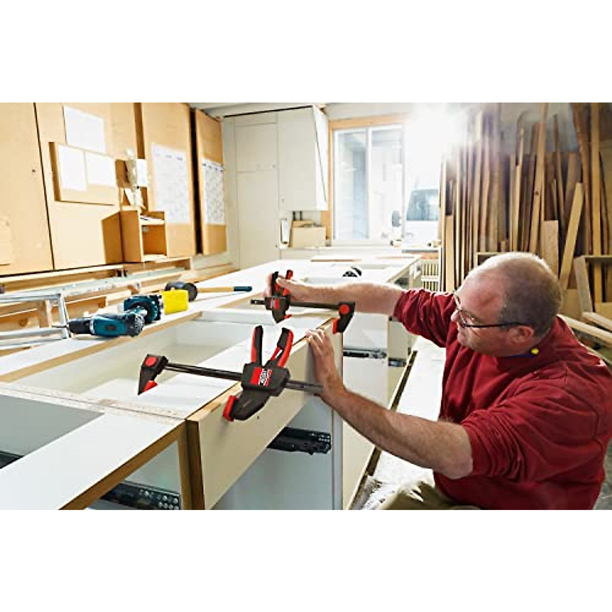 BESSEY EHK SERIES - 300 lb Clamping Force - 12 in - EHKL12 Trigger Clamp Set - 3.125 in. Throat Depth - Wood Clamps, Tools, & Equipment for Woodworking, Carpentry, Home Improvement, DIY