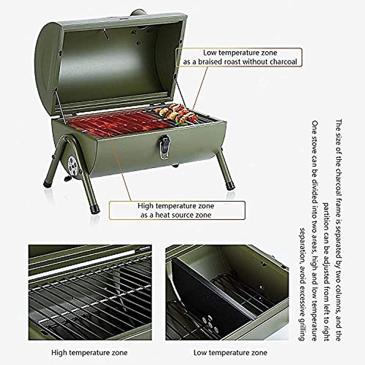 ATAAY Barbecue tool set Outdoor Charcoal Grill, Durable Steel Barbecue Tool Kits with Arch Design Suitable for Outdoor Campers Barbecue Lovers Travel Parks Beaches Wild