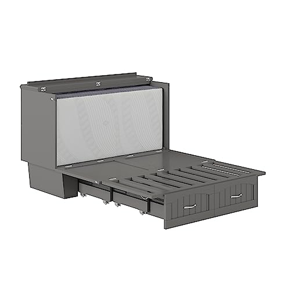 AFI, Nantucket Murphy Bed Chest with 6 inch Memory Foam Folding Matttress, Built-in Charging Station and Storage Drawer, Full, Grey